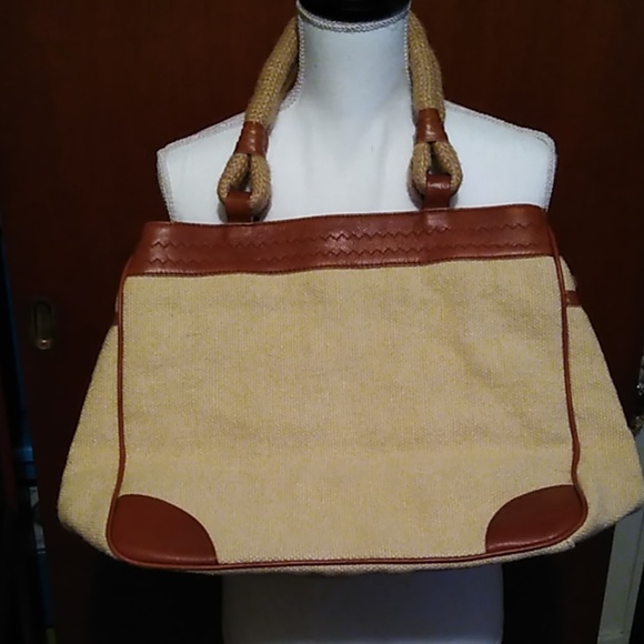 Kate Landry | Bags | Kate Landry Large Tote Bag Canvas Leather Logo ...